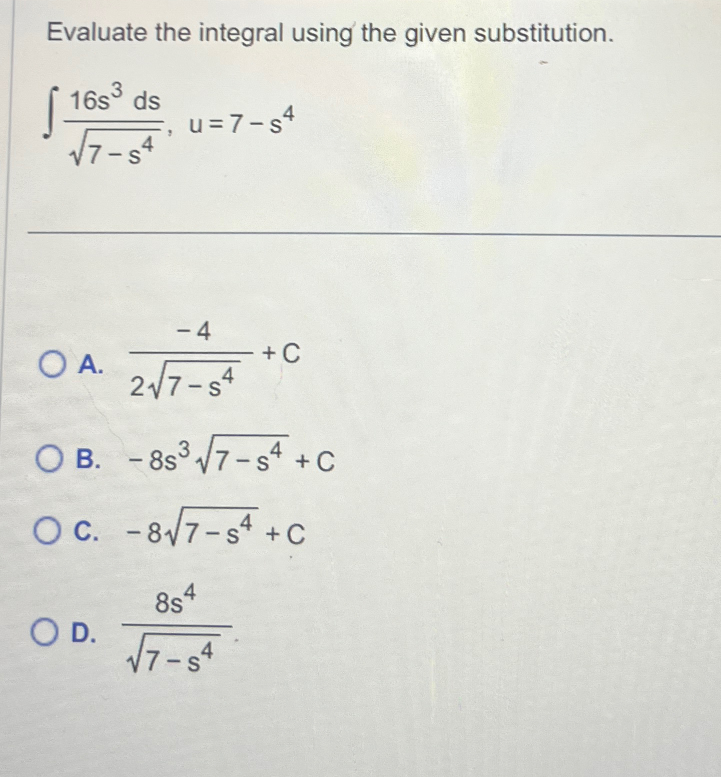 Solved Evaluate the integral using the given substitution. | Chegg.com