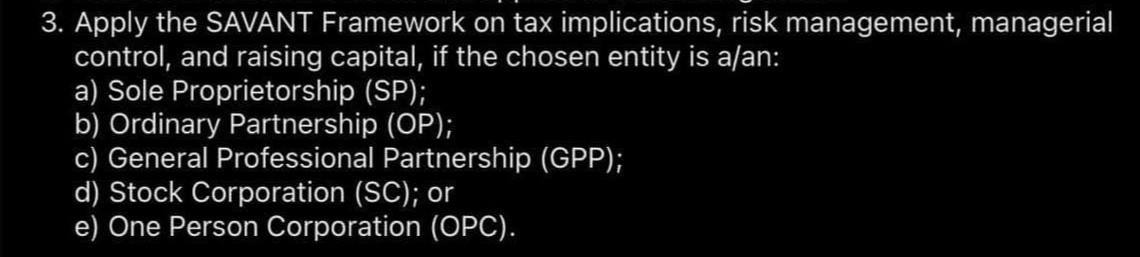 Solved Apply the SAVANT Framework on tax implications, risk | Chegg.com