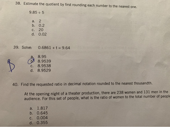 Solved 38 Estimate The Quotient By First Rounding Each
