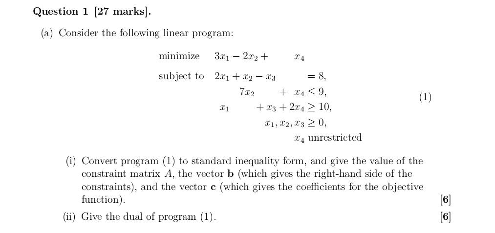 Solved (a) Consider the following linear program: minimize | Chegg.com