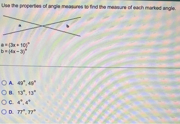 Solved Use the properties of angle measures to find the | Chegg.com