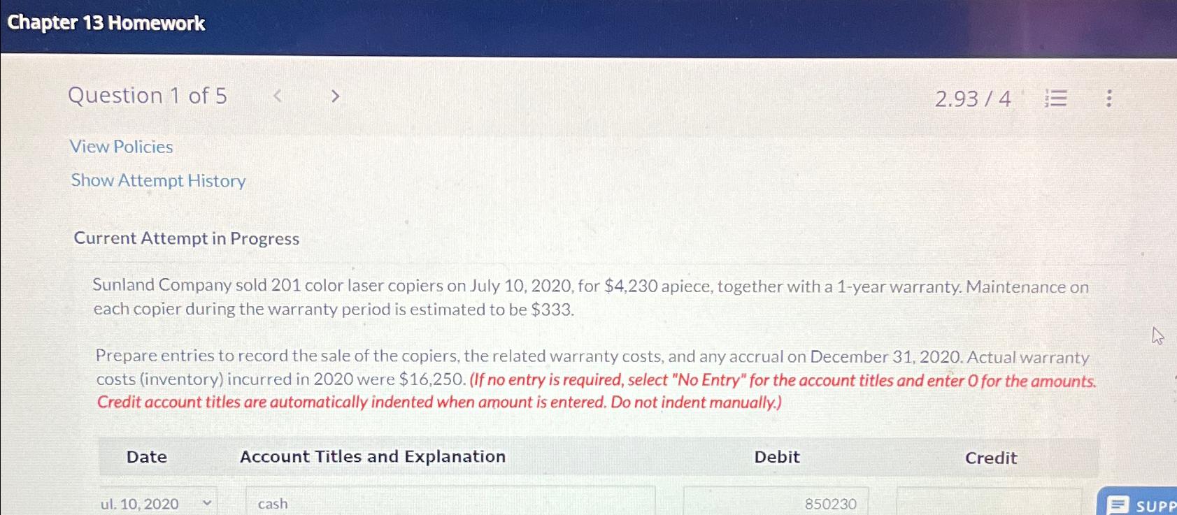 Solved Chapter 13 Homework\\nQuestion 1 of | Chegg.com
