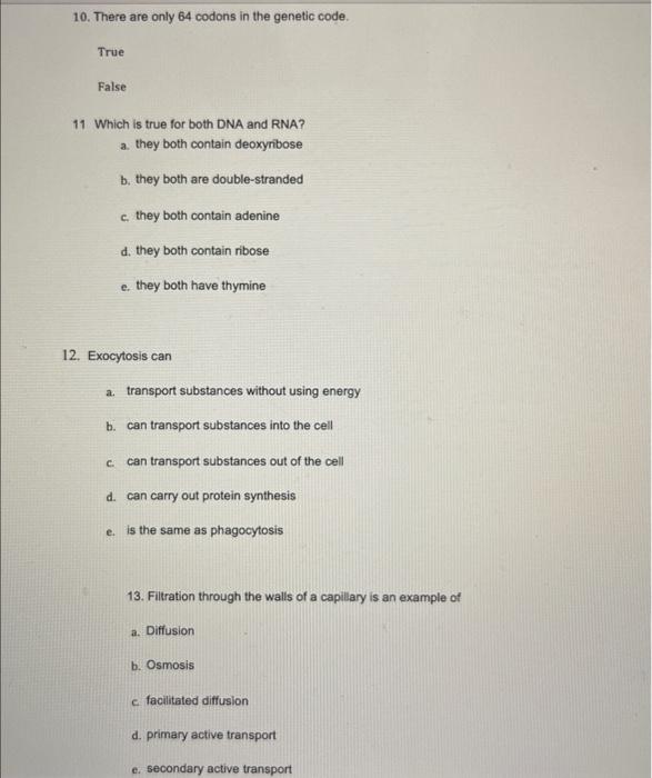Solved 10. There are only 64 codons in the genetic code. | Chegg.com