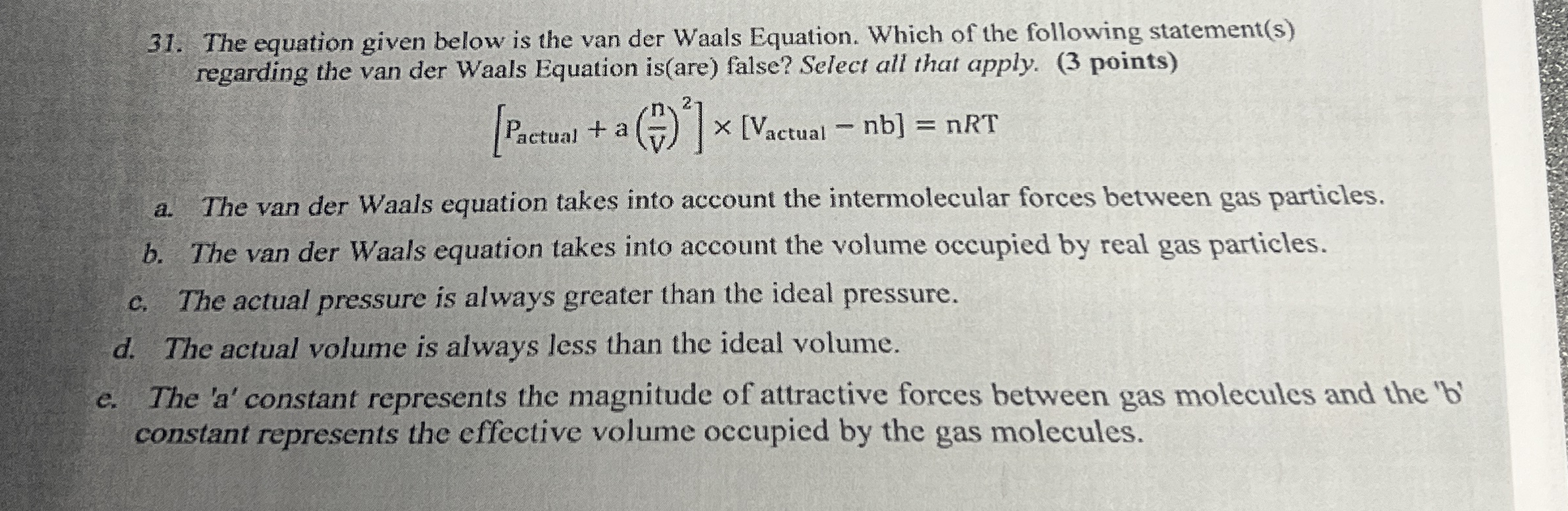 Solved The equation given below is the van der Waals | Chegg.com