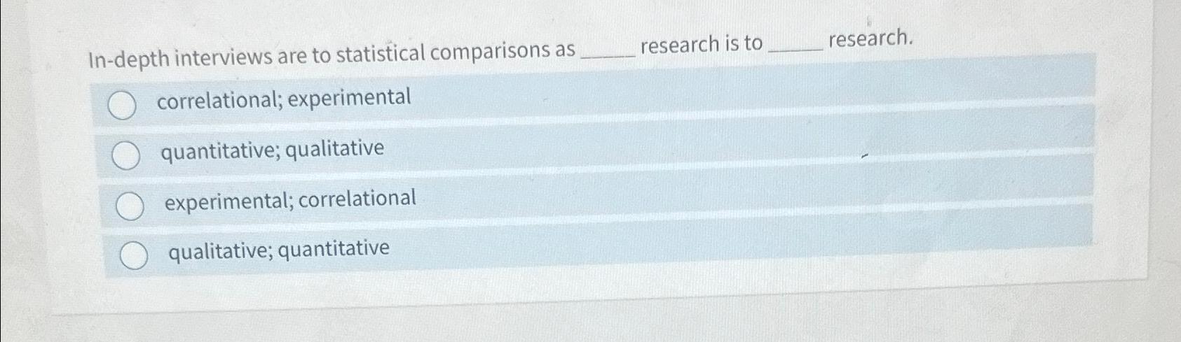 Solved In-depth interviews are to statistical comparisons as | Chegg.com