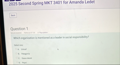 Solved 2025 ﻿Second Spring MKT 3401 ﻿for Amanda | Chegg.com