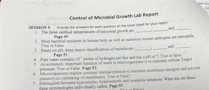Solved I no liit and and Control of Microbial Growth Lab | Chegg.com