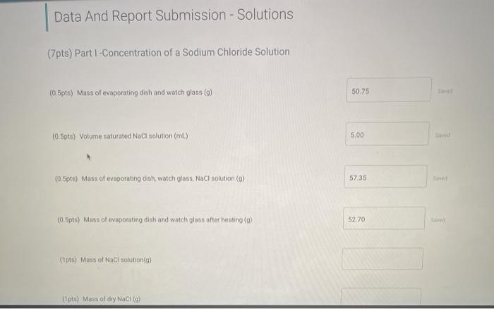 Solved Data And Report Submission - Solutions (7pts) Part 1 | Chegg.com