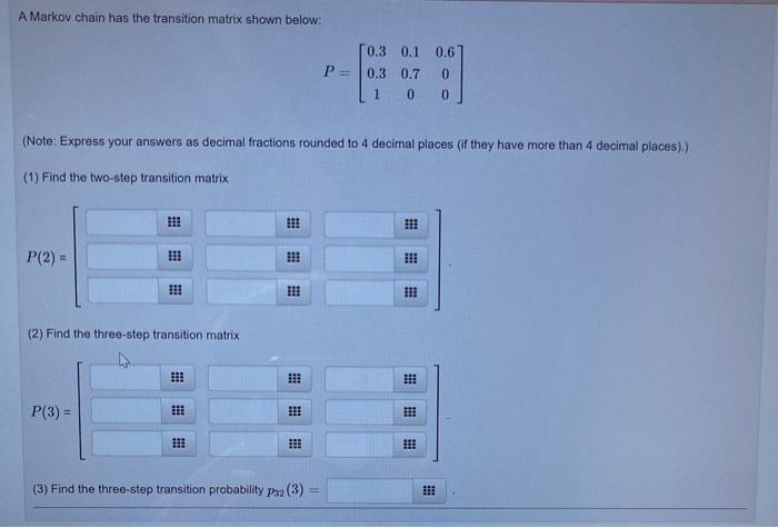 Solved A Markov chain has the transition matrix shown below: | Chegg.com