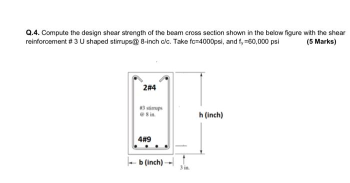 Solved Q.4. Compute the design shear strength of the beam | Chegg.com
