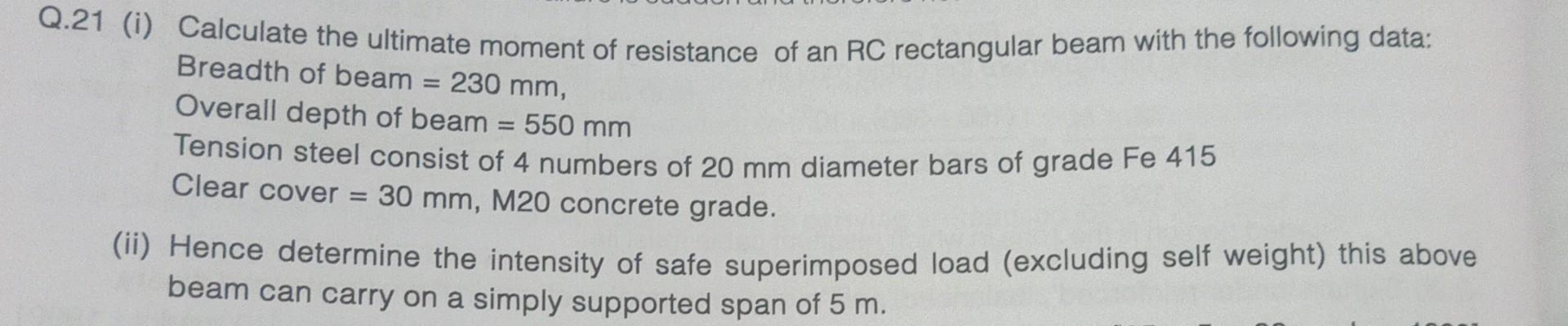 Solved 21 (i) Calculate the ultimate moment of resistance of | Chegg.com