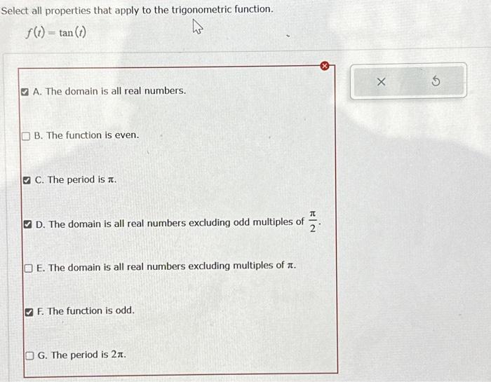 Solved Select all properties that apply to the trigonometric | Chegg.com