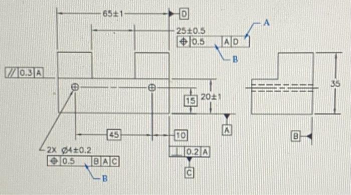 Solved 70.3 A 2X 04±0.2 0.5 65 1 45 BAC B D 2510.5 0.5 TO | Chegg.com