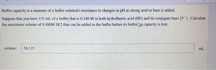 Solved Buffer capacity is a measure of a buffer solution's | Chegg.com
