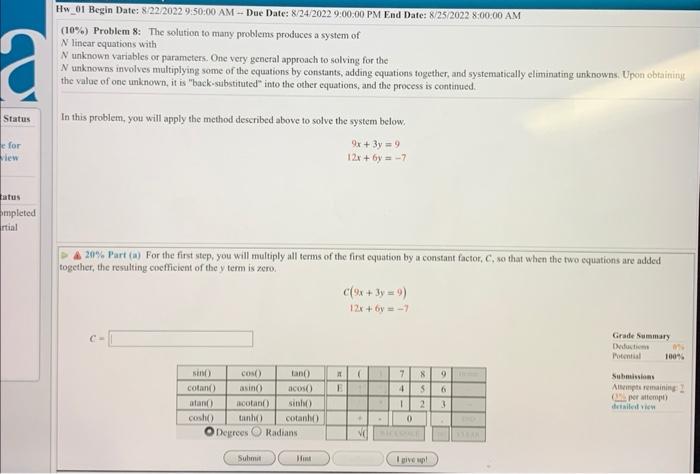 Solved (10\%) Problem 8: The solution to many problems | Chegg.com