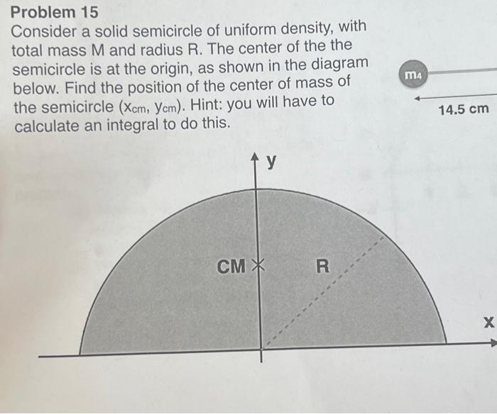 Solved Problem 15 Consider a solid semicircle of uniform | Chegg.com