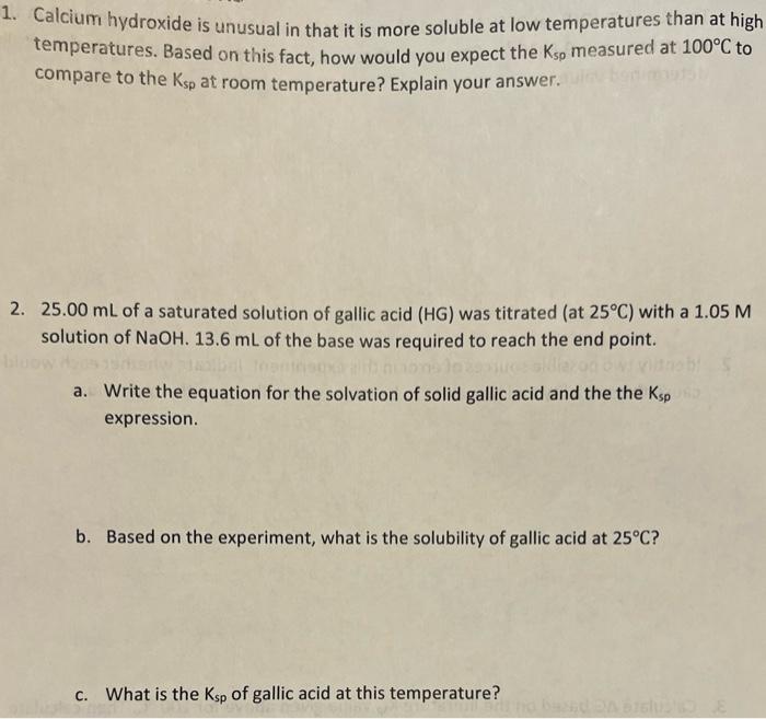 Solved Calcium hydroxide is unusual in that it is more | Chegg.com