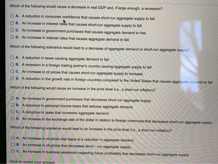 Solved Which of the following would cause a decrease in real | Chegg.com