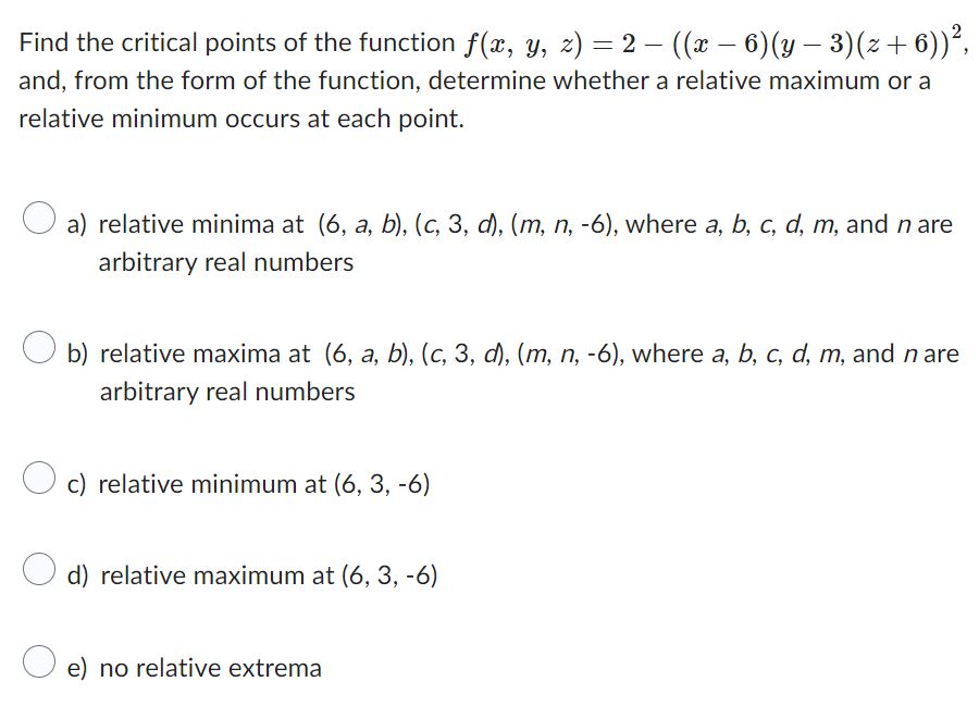 Solved Find the critical points of the function | Chegg.com