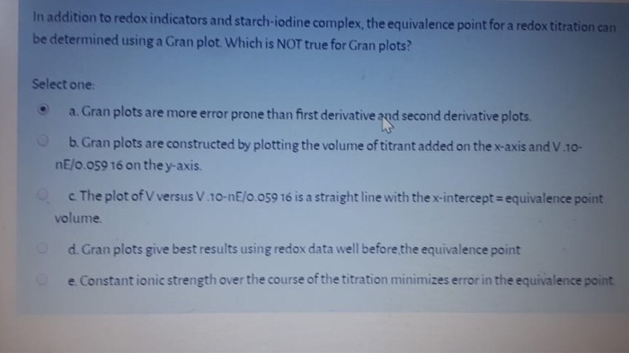 Solved In addition to redox indicators and starch-iodine | Chegg.com