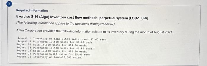 Solved Required information Exercise 8-14 (Algo) Inventory | Chegg.com