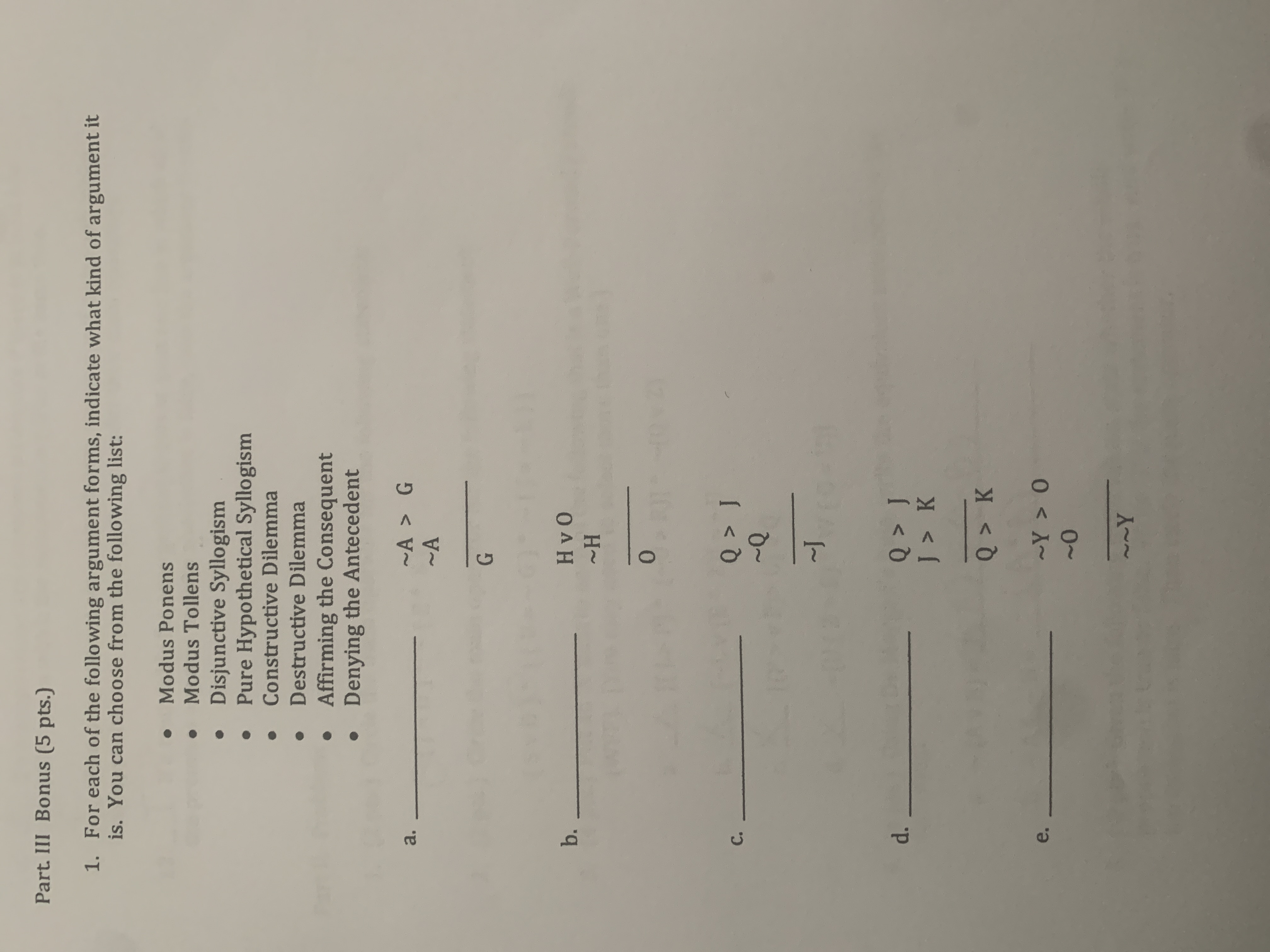 Solved Part. III Bonus (5 ﻿pts.)For each of the following | Chegg.com