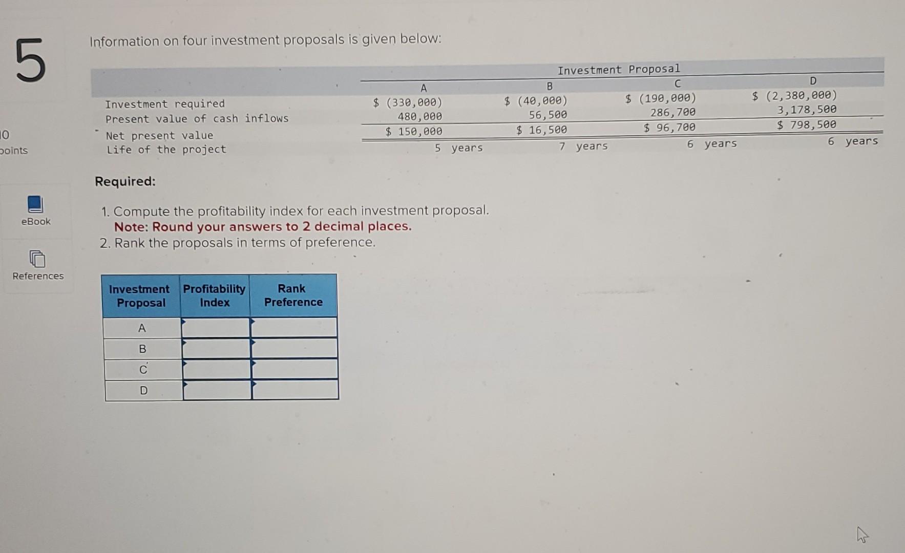 Solved Information on four investment proposals is given | Chegg.com
