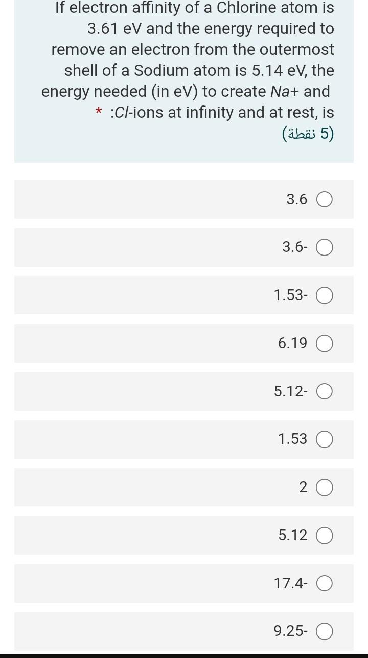 Solved If electron affinity of a Chlorine atom is 3.61 eV | Chegg.com