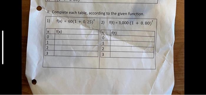 Solved II. Complete each table, according to the given | Chegg.com