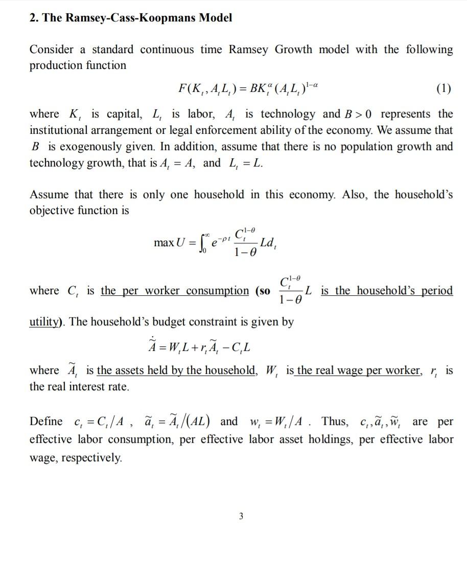 Solved 2. The Ramsey-Cass-Koopmans Model Consider a standard | Chegg.com