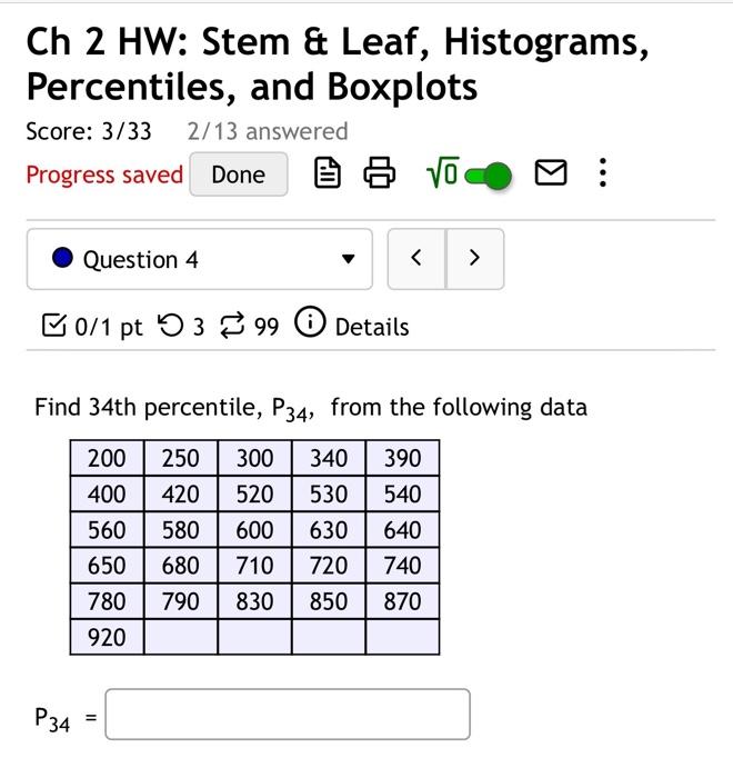 Solved Ch 2 HW: Stem \& Leaf, Histograms, Percentiles, and | Chegg.com