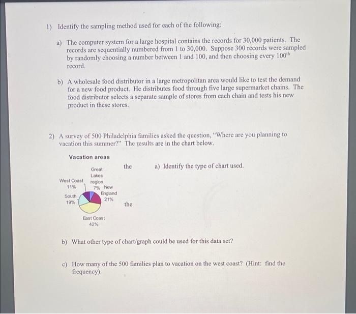 Solved 1) Identify the sampling method used for each of the | Chegg.com