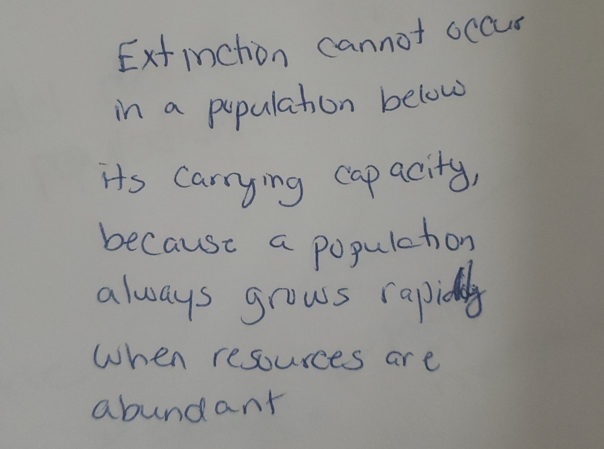 Solved Extinction cannot occur in a pupulation below its | Chegg.com