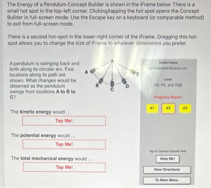 Solved The Energy of a Pendulum Concept Builder is shown in | Chegg.com