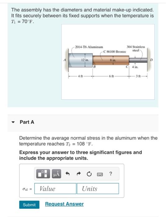 Solved The assembly has the diameters and material make-up | Chegg.com