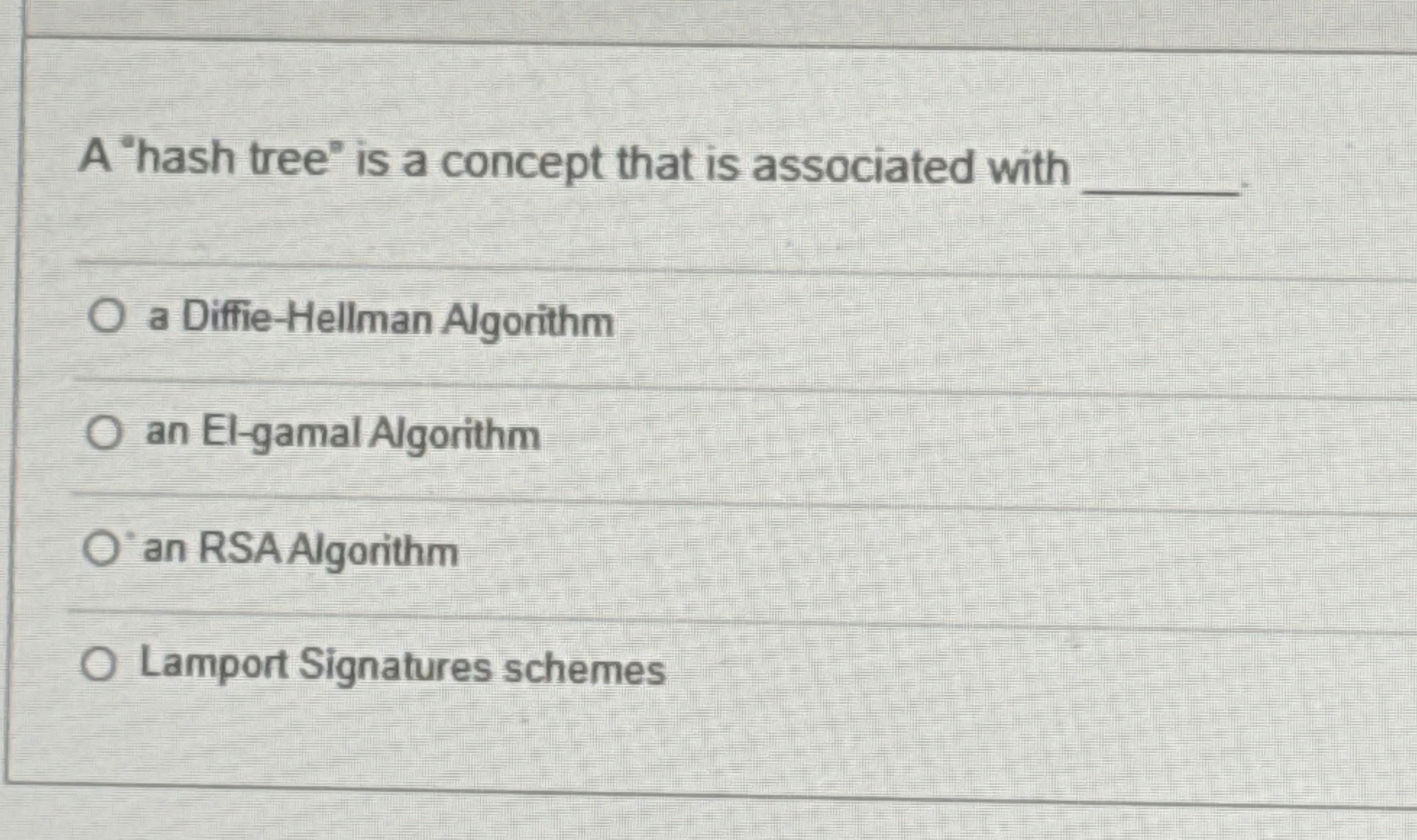 Solved A "hash tree" is a concept that is associated with | Chegg.com