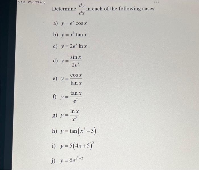 Solved Determine \\( \\frac{d y}{d x} \\) in each of the | Chegg.com