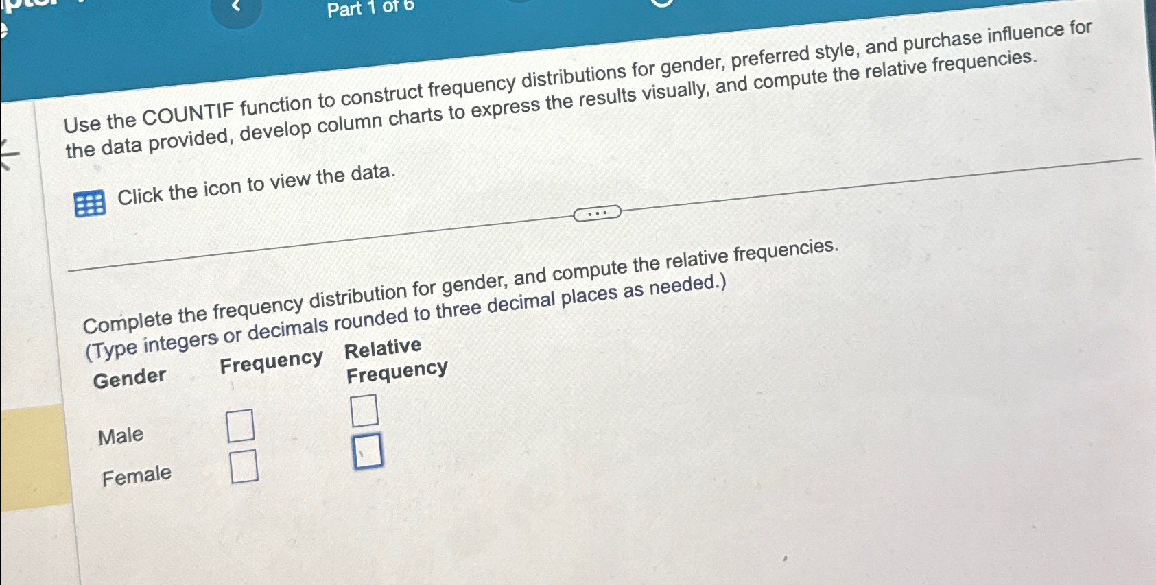 Use the COUNTIF function to construct frequency | Chegg.com