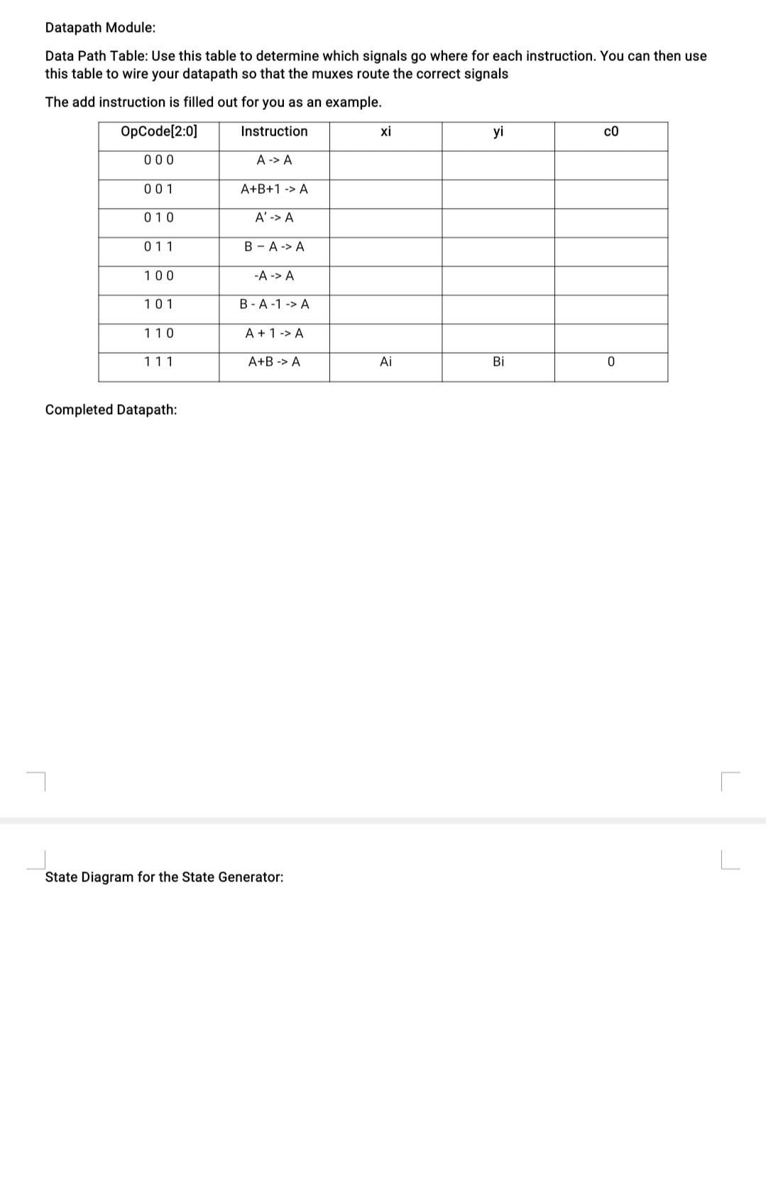 Datapath Module: Data Path Table: Use this table to | Chegg.com