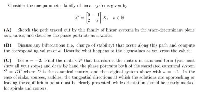 Solved Consider the one-parameter family of linear systems | Chegg.com