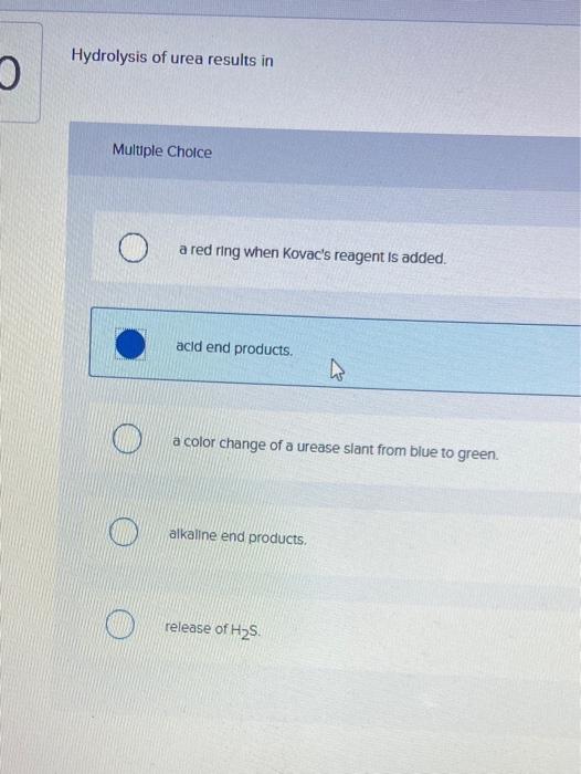 Solved Hydrolysis of urea results in Multiple Choice a red | Chegg.com