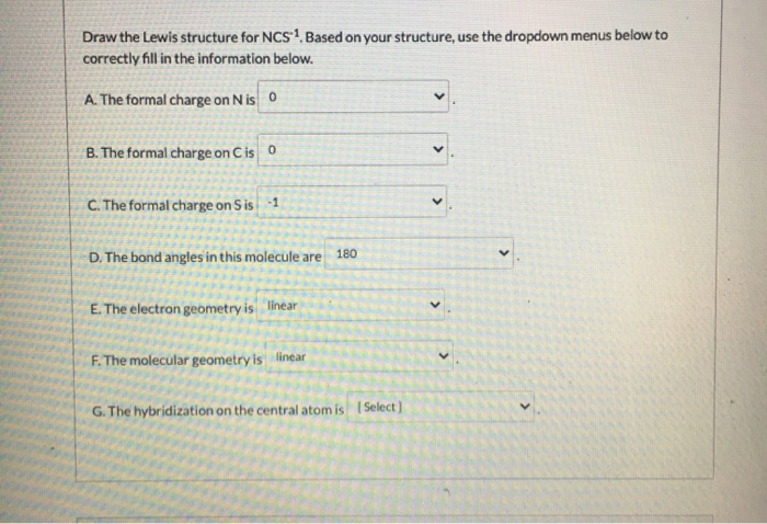 Solved Draw the Lewis structure for NCS 1. Based on your | Chegg.com