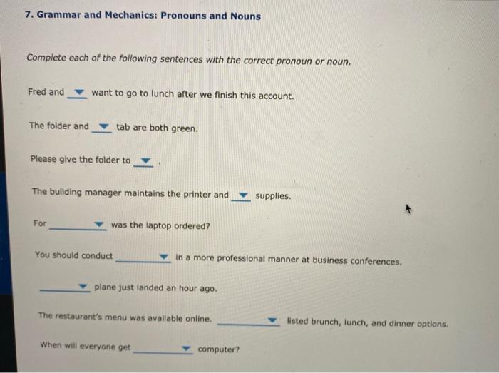 Solved 7. Grammar and Mechanics: Pronouns and Nouns Complete | Chegg.com