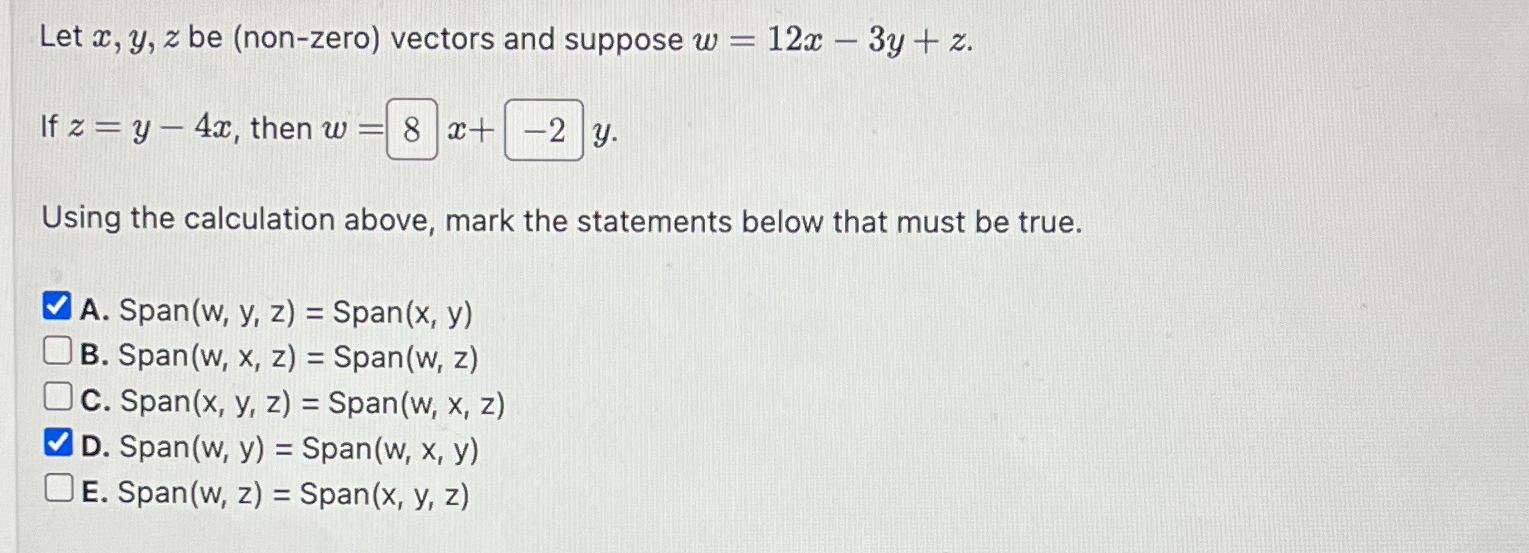 Solved Let x,y,z ﻿be (non-zero) ﻿vectors and suppose | Chegg.com