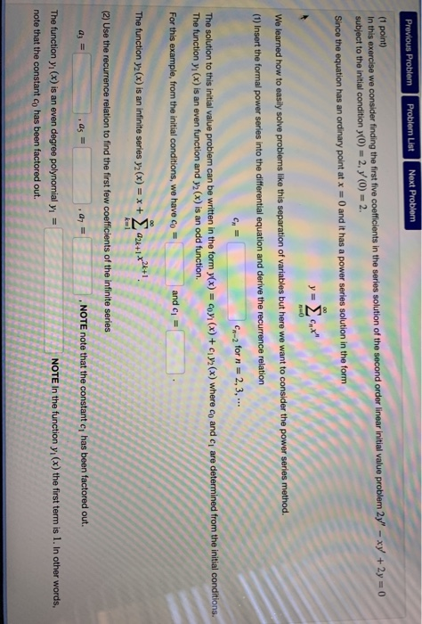 Solved Previous Problem Probler List Next Problem (1 point) | Chegg.com