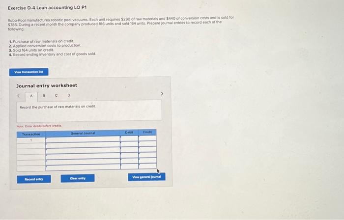 Solved Exercise D- 4 Lean accounting LO P1 Robo- Pool | Chegg.com