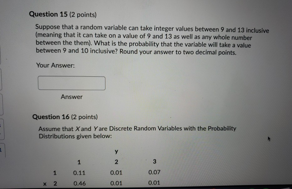 Solved Question 15 (2 points) Suppose that a random variable | Chegg.com