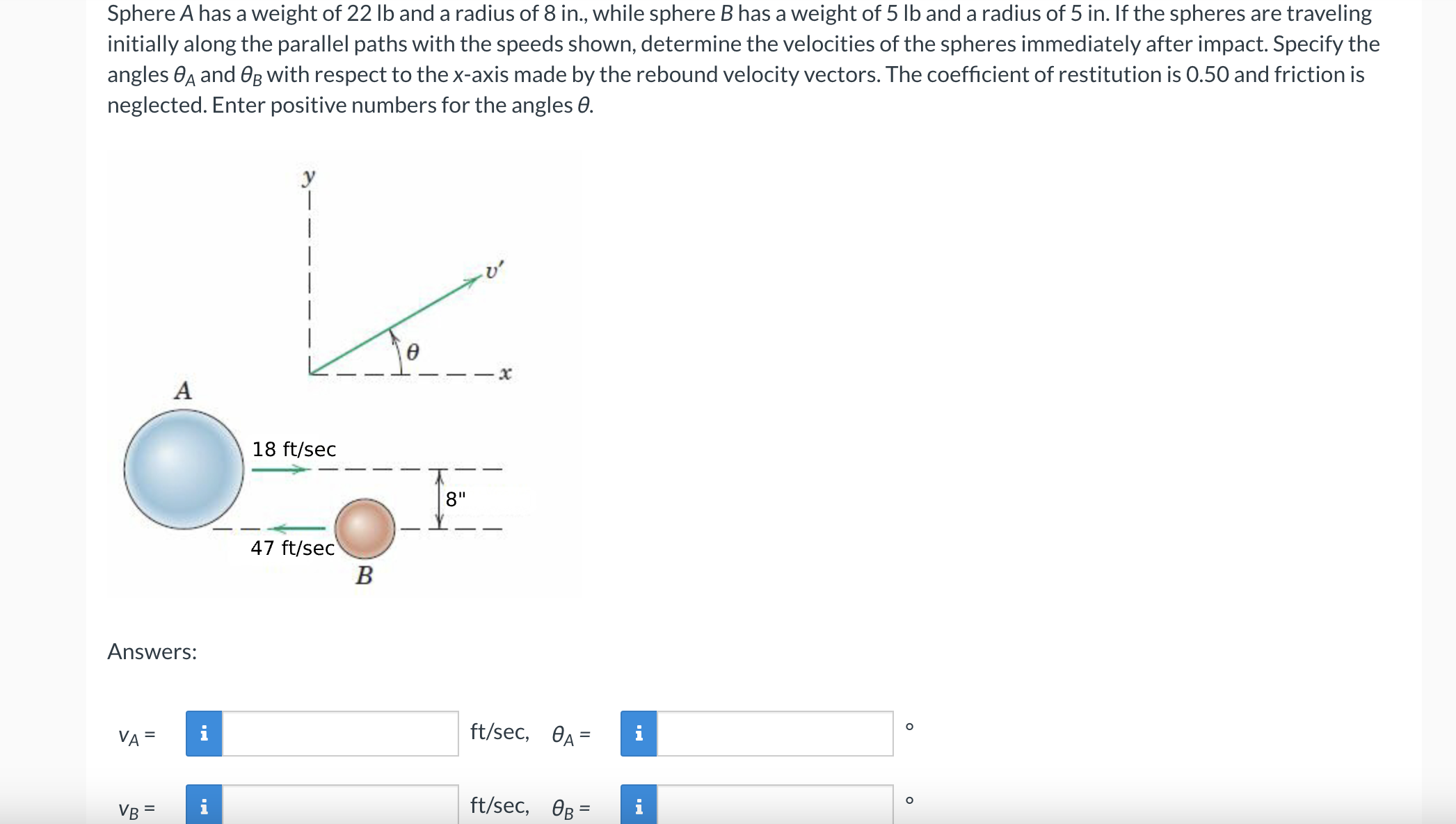 Solved Sphere A has a weight of 22lb ﻿and a radius of 8in., | Chegg.com