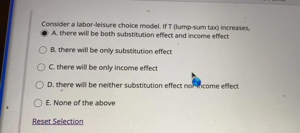Solved Consider a labor-leisure choice model. If T (lump-sum | Chegg.com