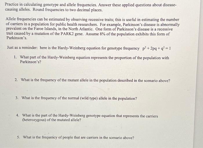 Solved Practice in calculating genotype and allele | Chegg.com